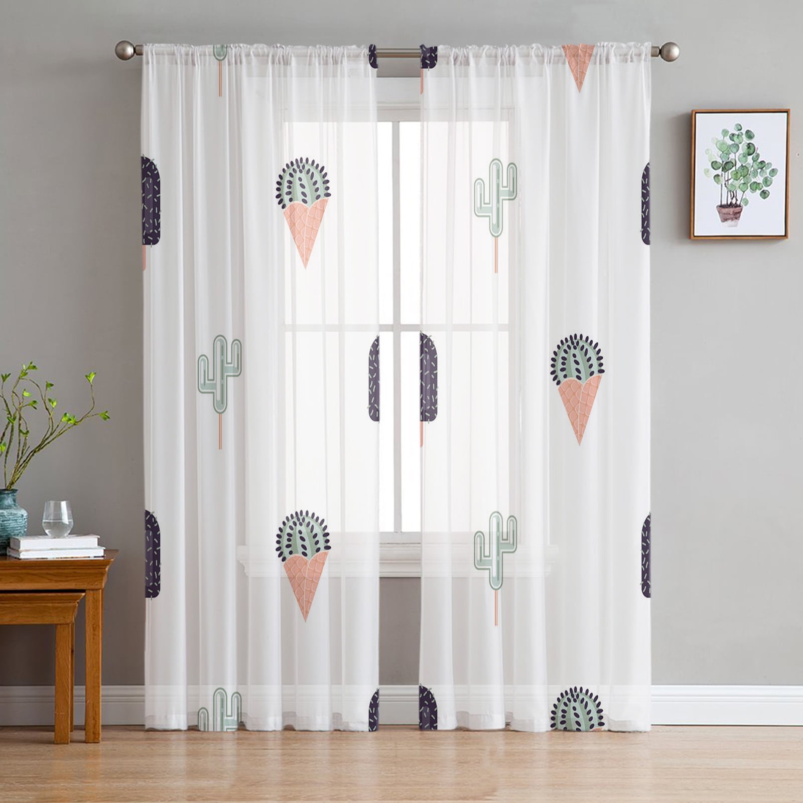 Cartoon Food Ice Cream Cup Sheer Window Curtains for Living Room ...