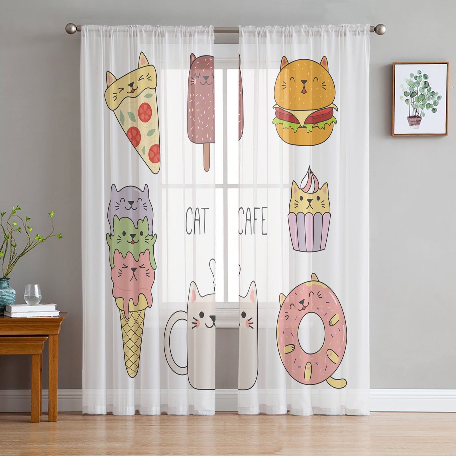 Cartoon Food Ice Cream Cup Sheer Window Curtains for Living Room ...