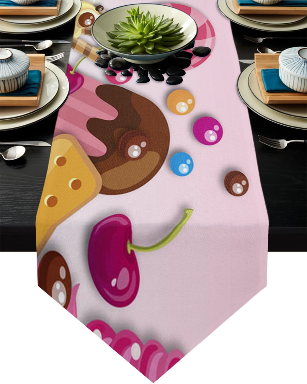 Cartoon Food Ice Cream Cup Table Runner Home r Tablecloth Wedding Party ...