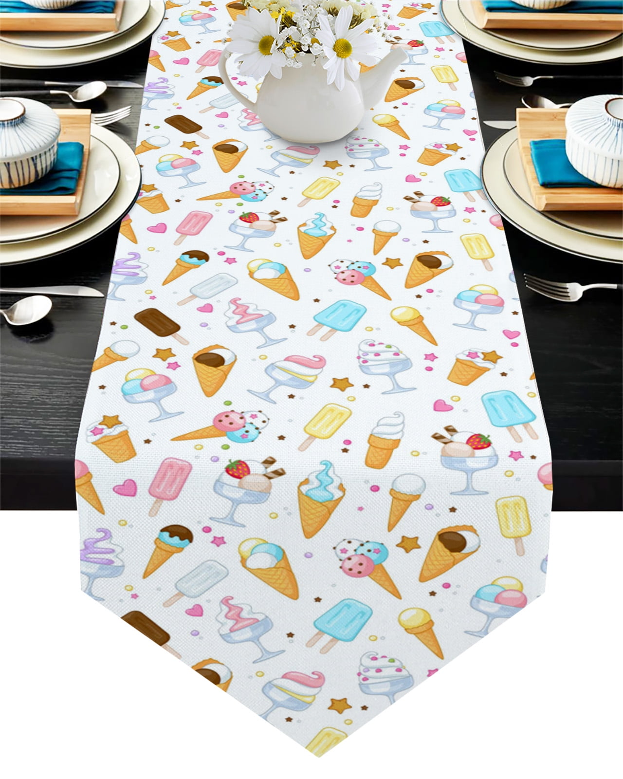 Cartoon Food Ice Cream Cup Table Runner Home r Tablecloth Wedding Party ...