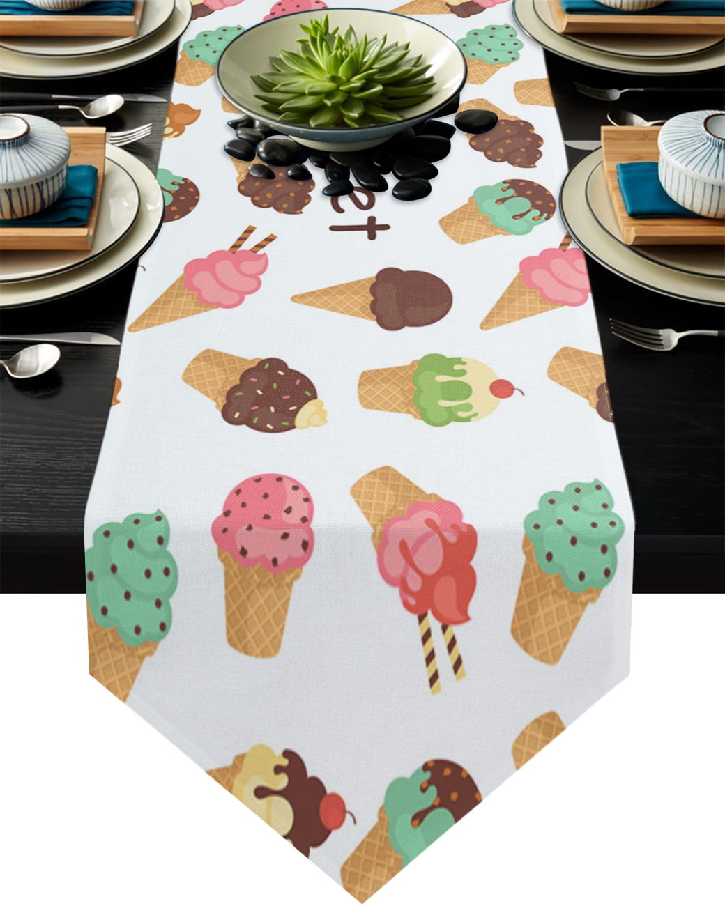 Cartoon Food Ice Cream Cup Table Runner Home r Tablecloth Wedding Party ...
