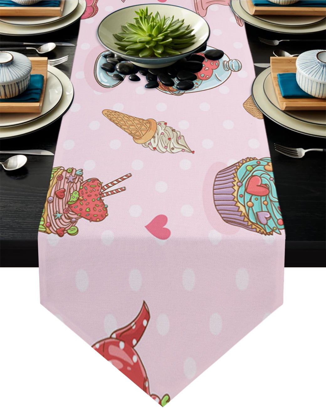 Cartoon Food Ice Cream Cup Table Runner Home r Tablecloth Wedding Party ...