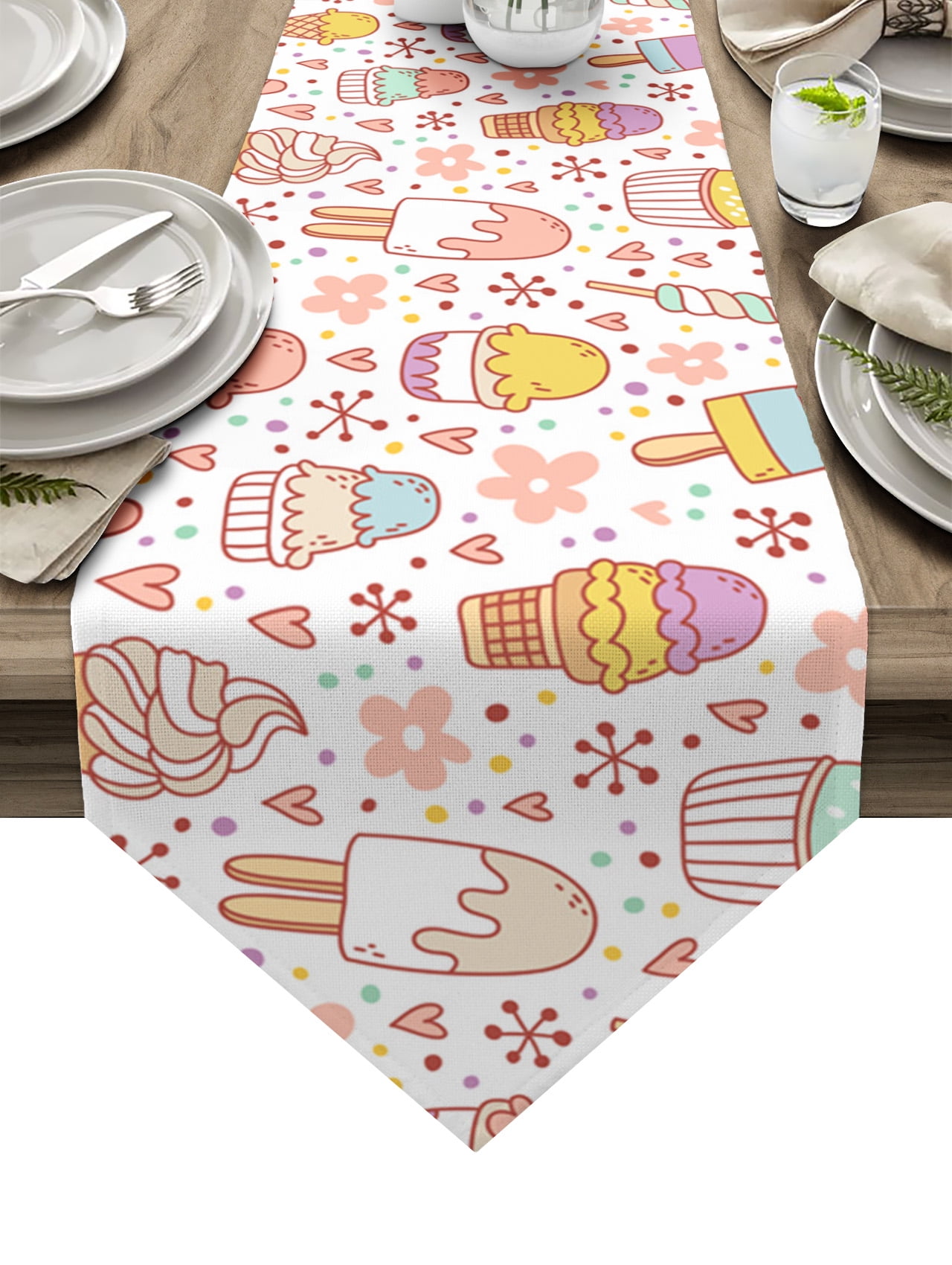 Cartoon Food Ice Cream Cup Table Runner Home r Tablecloth Wedding Party ...