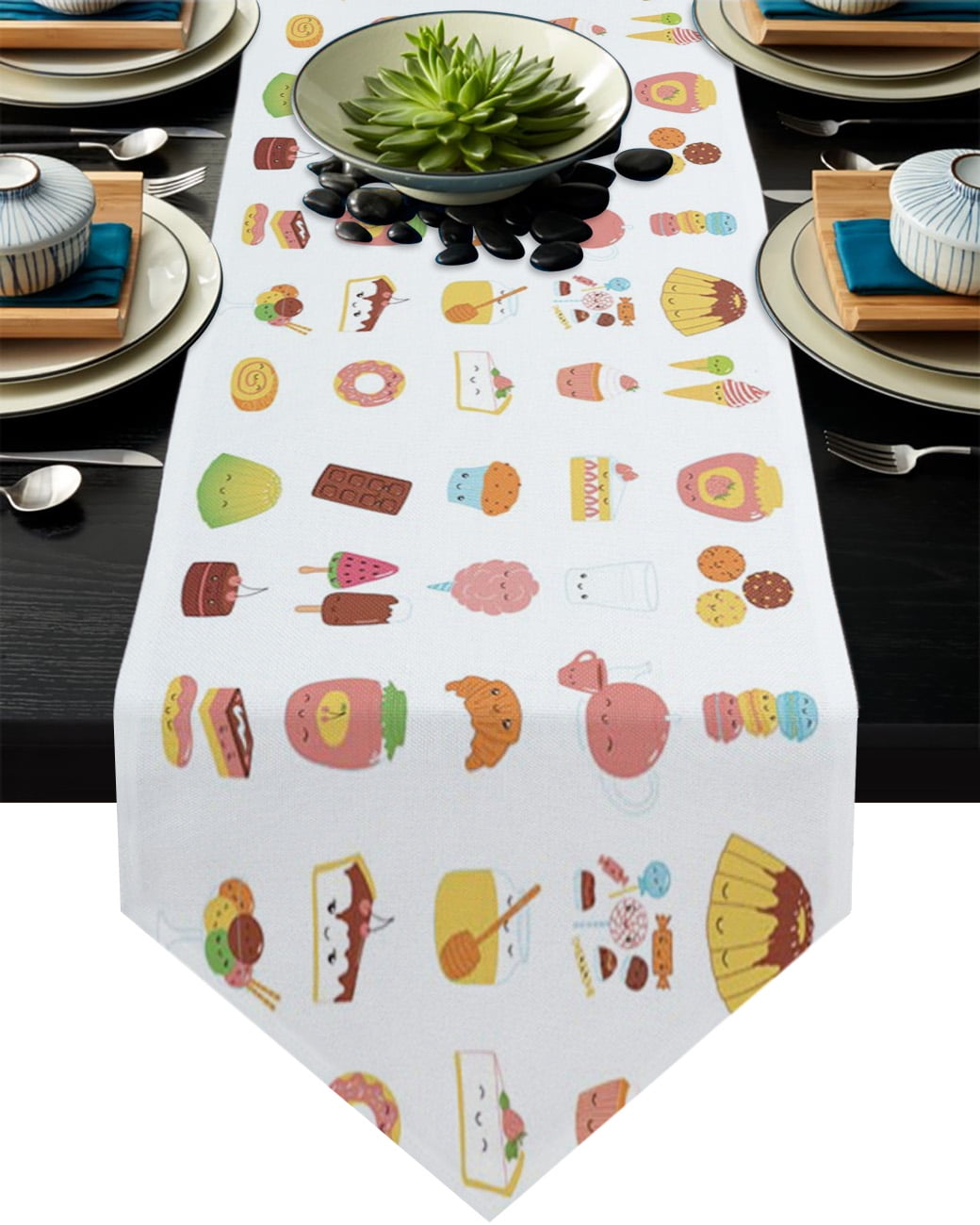 Cartoon Food Ice Cream Cup Table Runner Home r Tablecloth Wedding Party ...