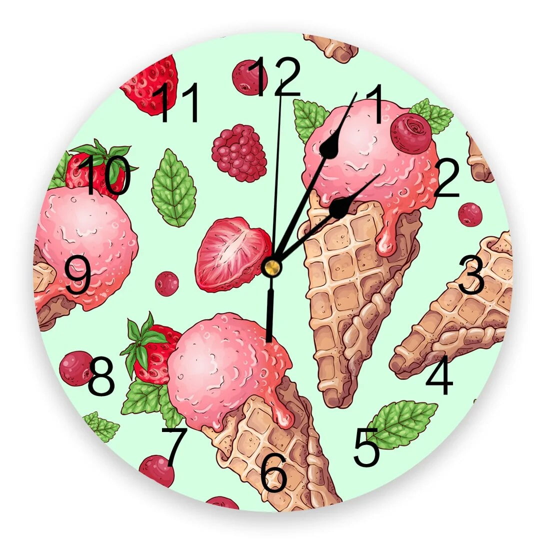 Cartoon Food Ice Cream Cup Wall Clock Home Decor Bedroom Silent Oclock ...