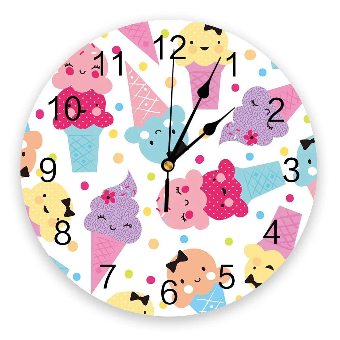 Cartoon Food Ice Cream Cup Wall Clock Home Decor Bedroom Silent Oclock ...