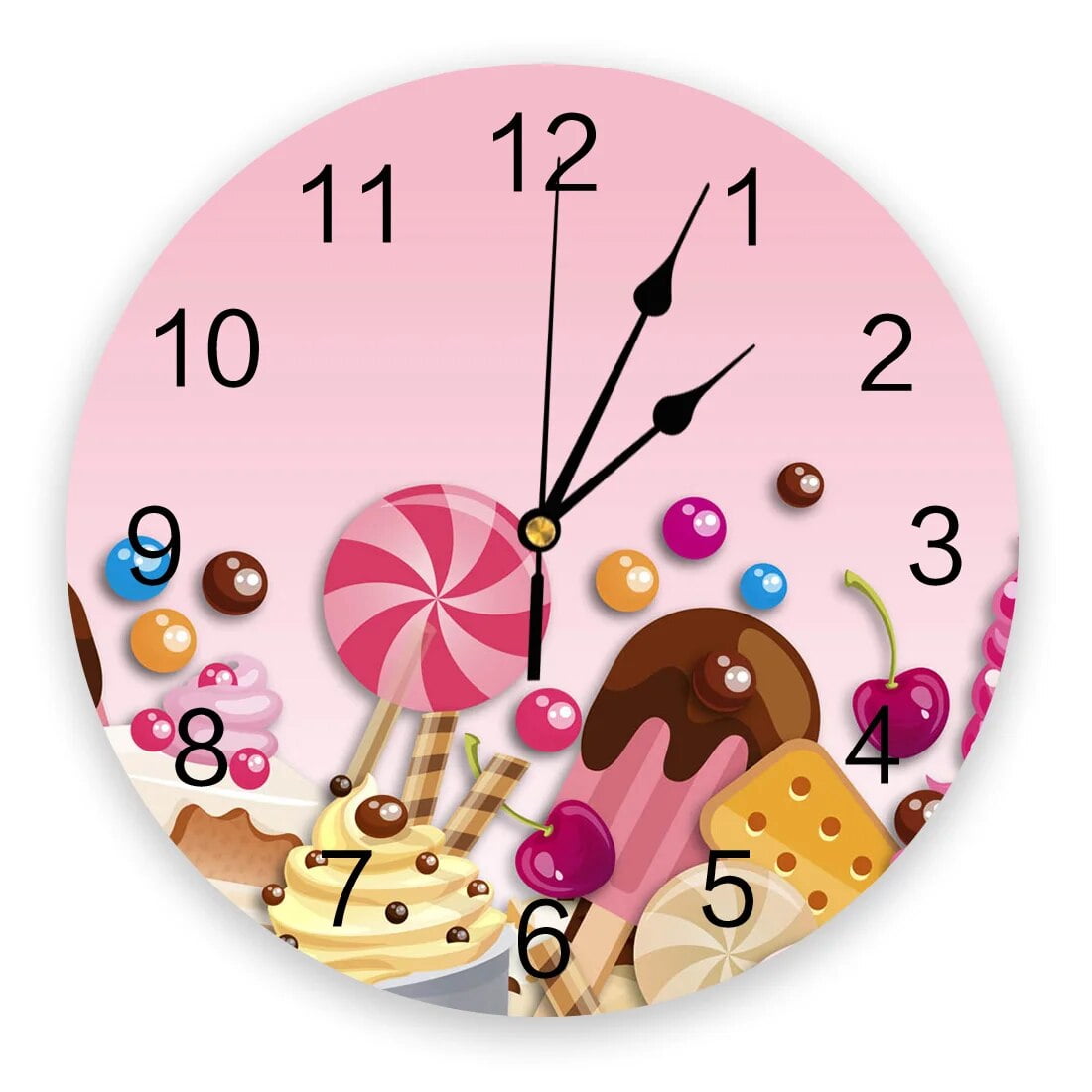 Cartoon Food Ice Cream Cup Wall Clock Home Decor Bedroom Silent Oclock ...