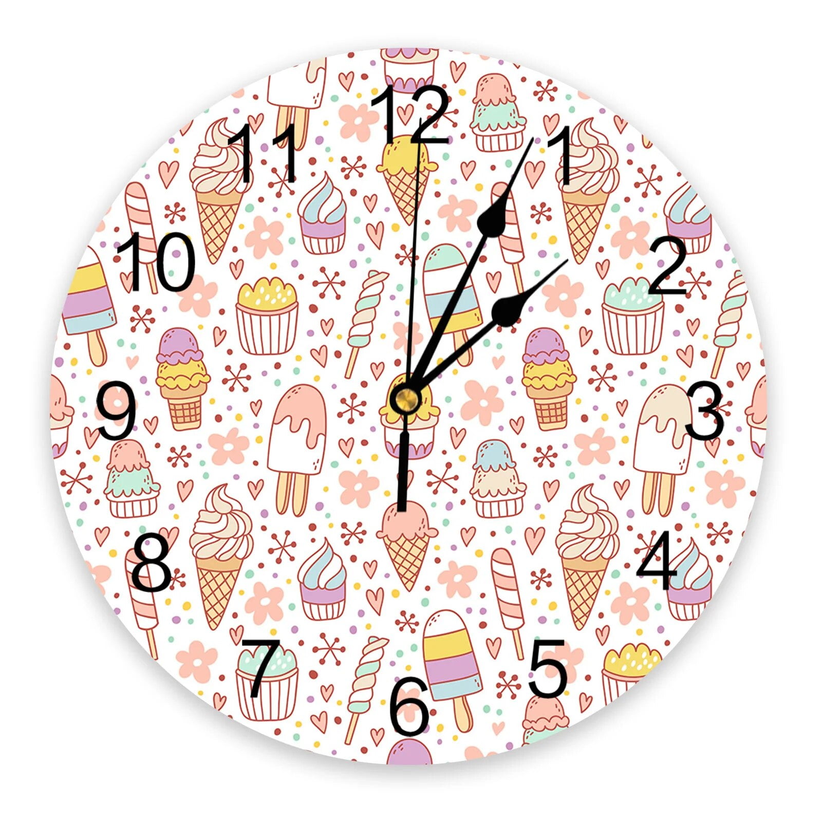 Cartoon Food Ice Cream Cup Wall Clock Home Decor Bedroom Silent Oclock ...