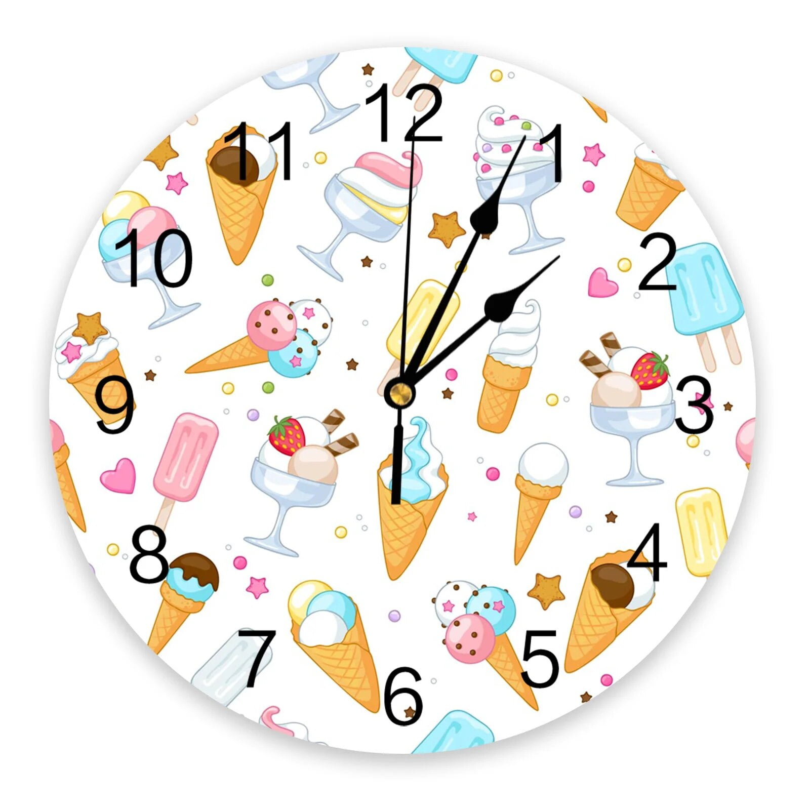 Cartoon Food Ice Cream Cup Wall Clock Home Decor Bedroom Silent Oclock ...