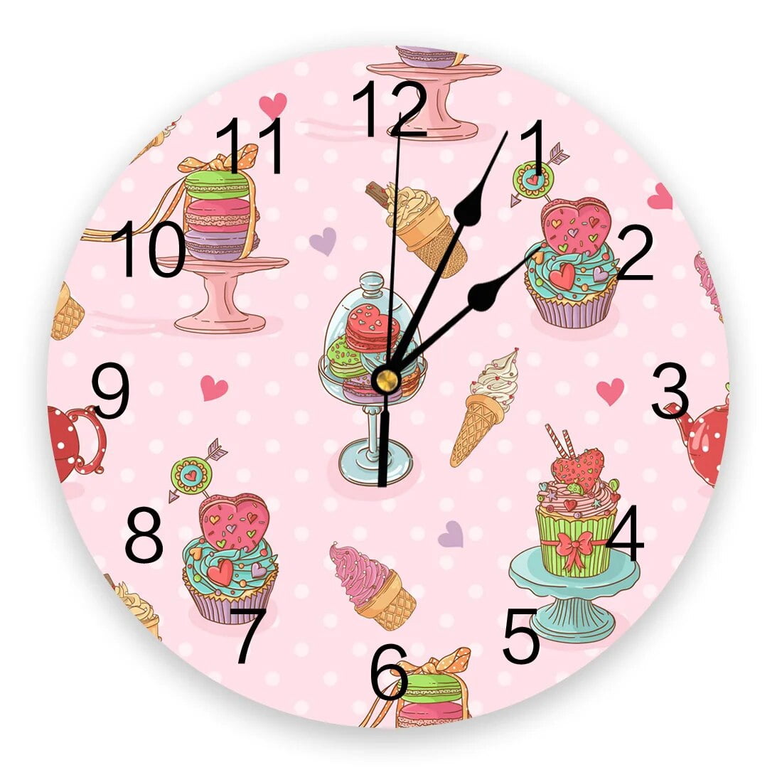 Cartoon Food Ice Cream Cup Wall Clock Home Decor Bedroom Silent Oclock ...