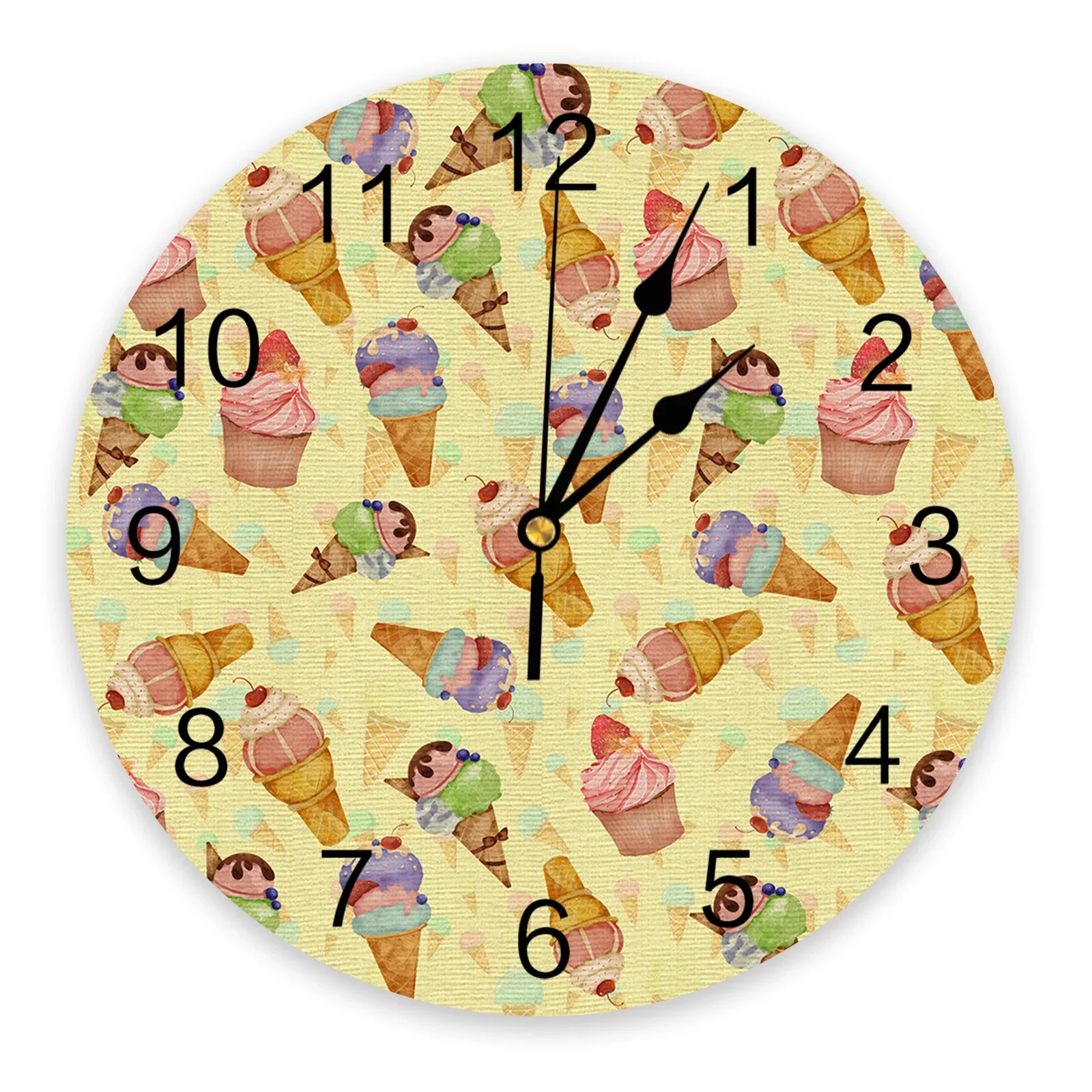 Cartoon Food Ice Cream Cup Wall Clock Home Decor Silent Wall Clock ...
