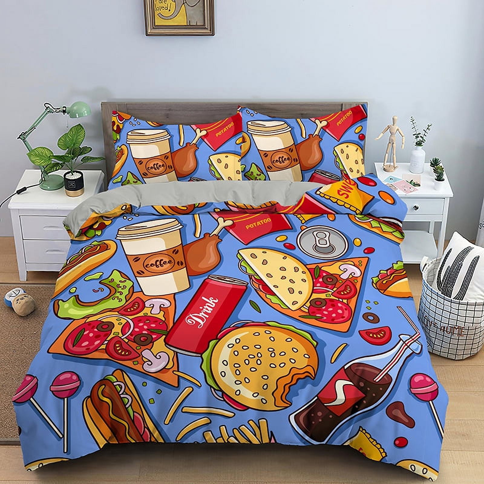 Cartoon Food King Duvet Cover American Fast Food Bedding Set Kids Teens ...