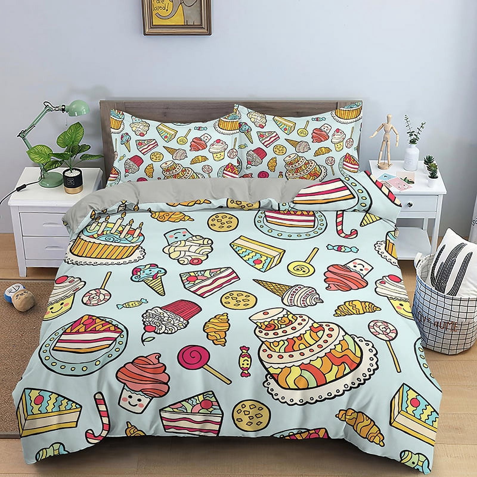 Cartoon Food King Duvet Cover American Fast Food Bedding Set Kids Teens ...