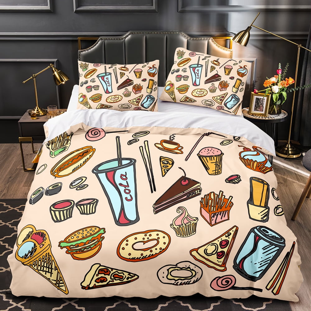 Cartoon Foods Duvet Cover Delicious Pie for Kids Teen American Fast ...