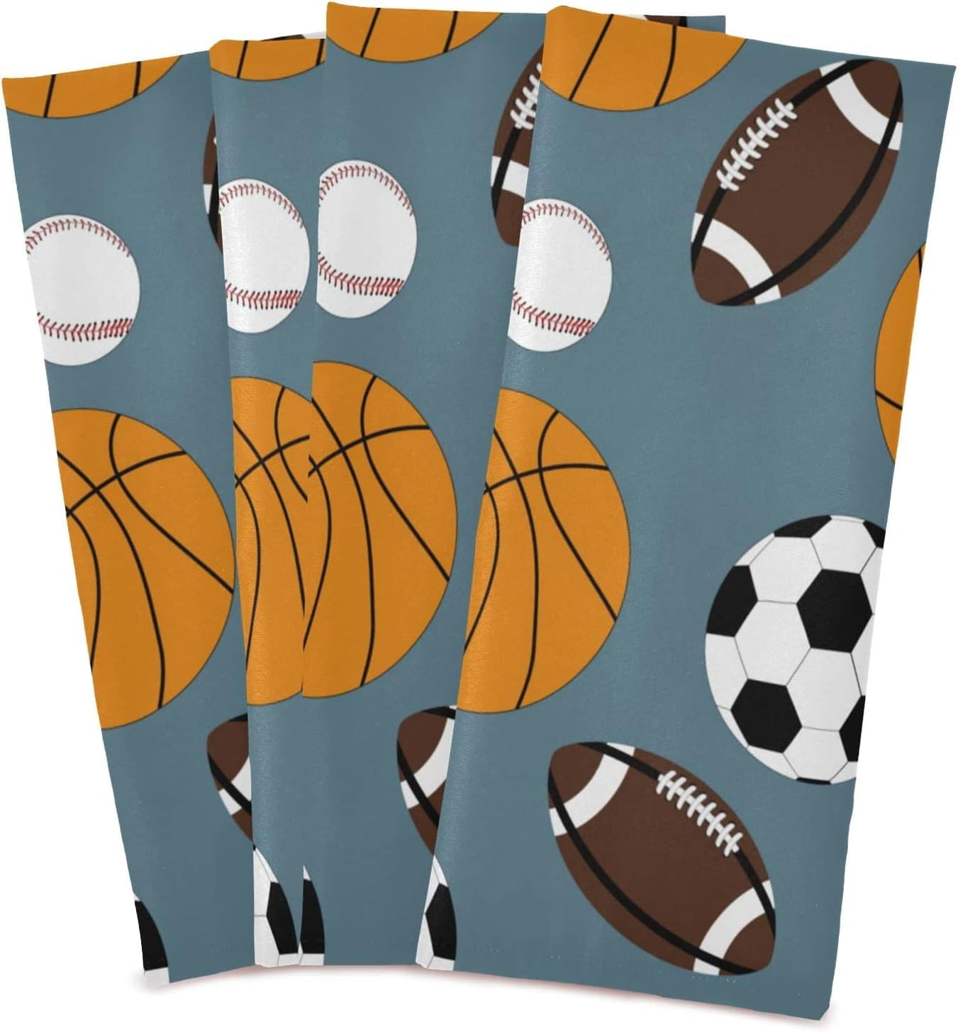Cartoon Football Basketball Baseball Dish Towels Set of 4, Soccer Ball ...