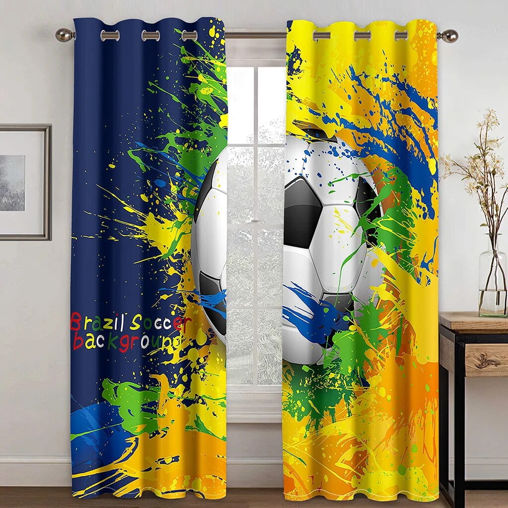 Cartoon Football Soccer Sports Free Shipping Window Curtains For Living ...