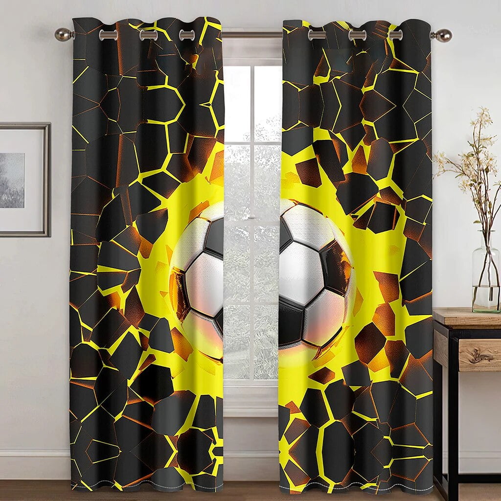 Cartoon Football Soccer Sports Window Curtains For Living Room Kids ...