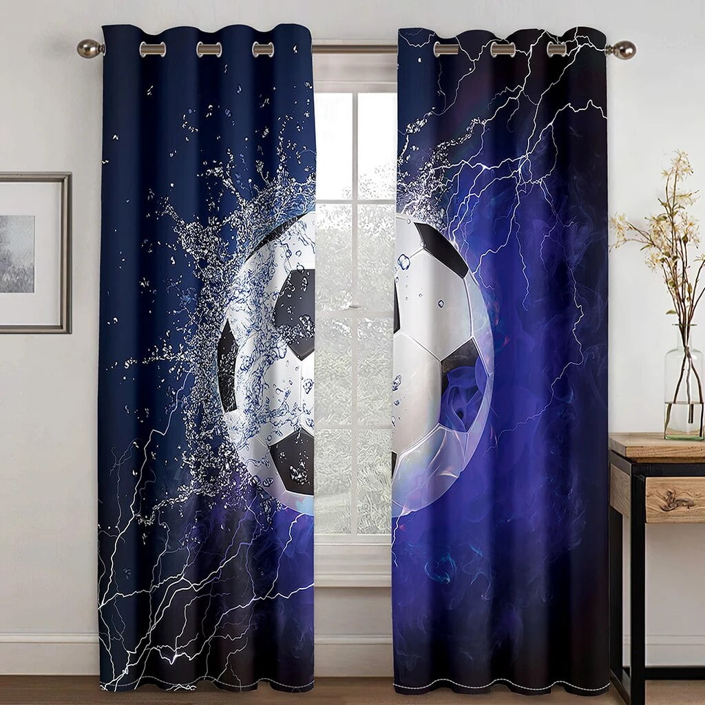Cartoon Football Soccer Sports Window Curtains For Living Room Kids ...