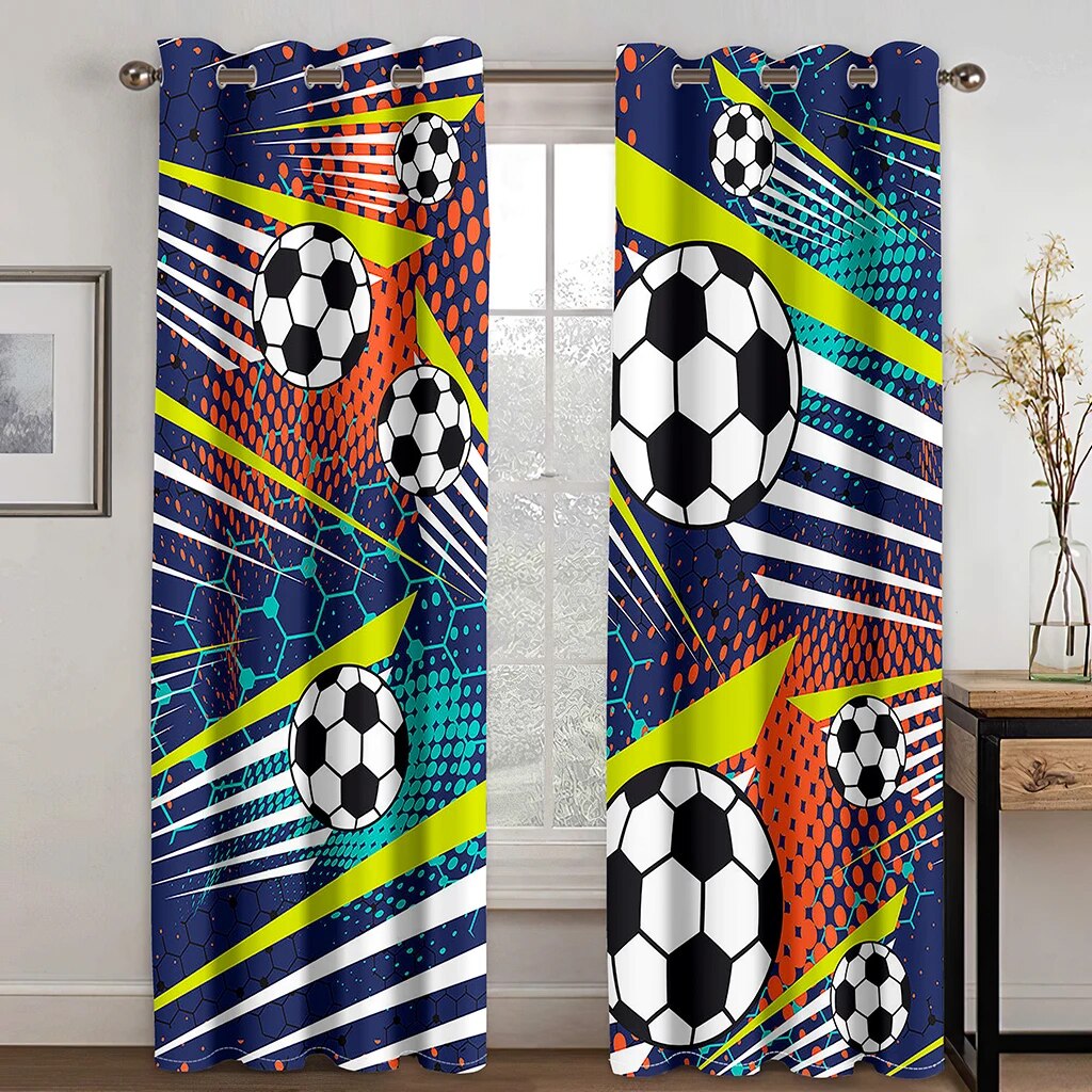 Cartoon Football Soccer Sports Window Curtains For Living Room Kids ...
