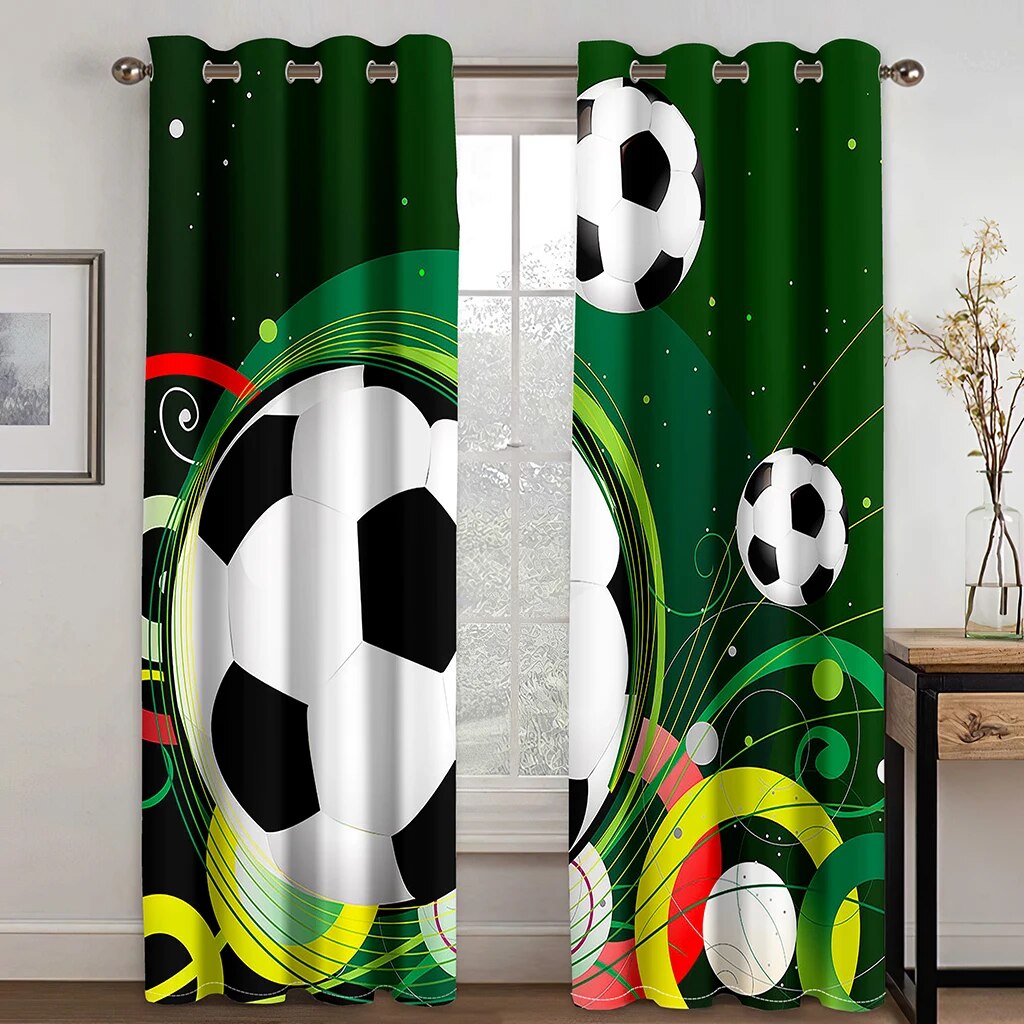 Cartoon Football Soccer Sports Window Curtains For Living Room Kids ...