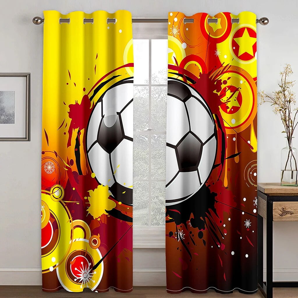 Cartoon Football Soccer Sports Window Curtains For Living Room Kids ...