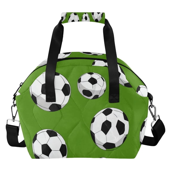Cartoon Football on Green Background Insulated Lunch Bag Reusable ...