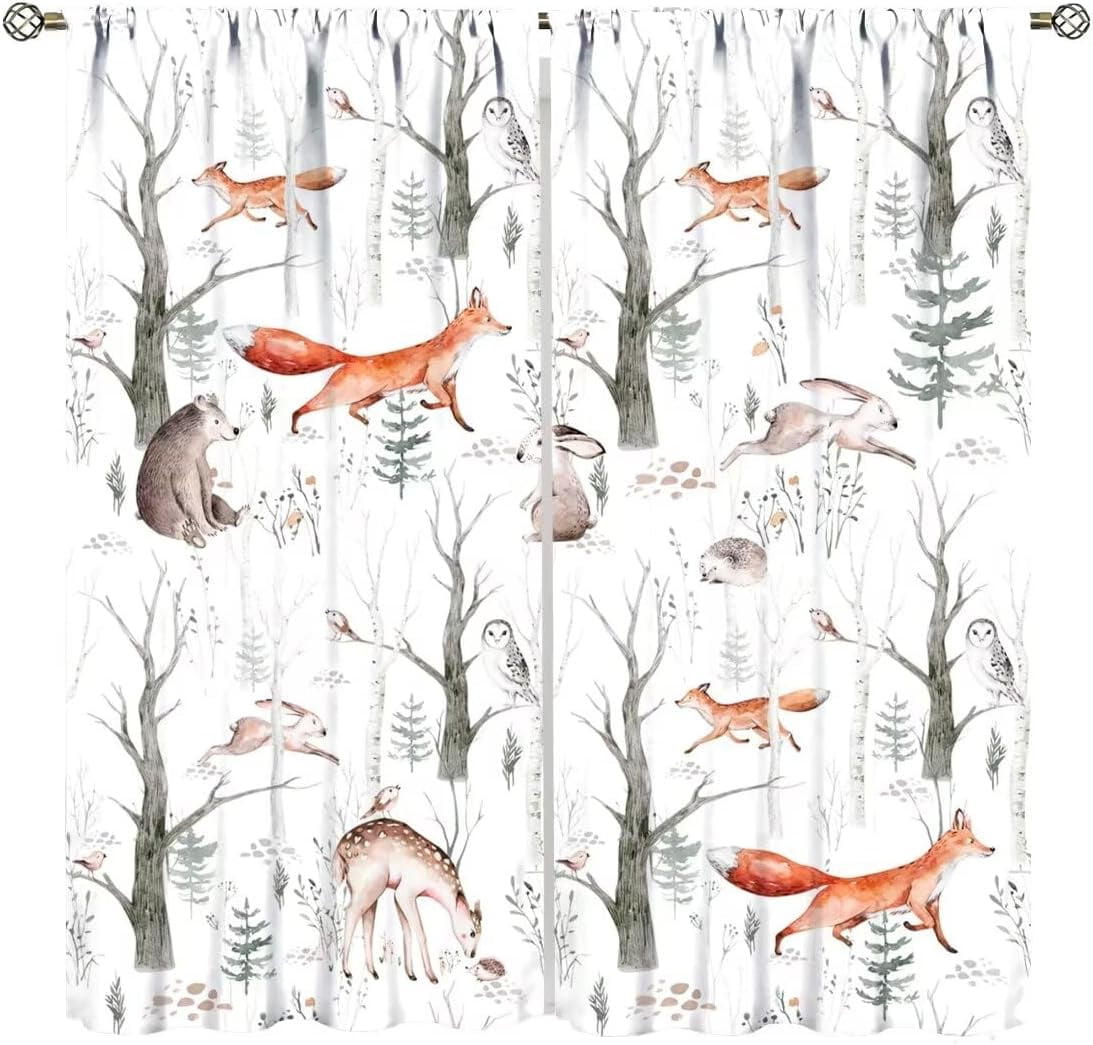Cartoon Forest Animal Curtains,Each Panel W21 x 54" L,Cute Woodland ...