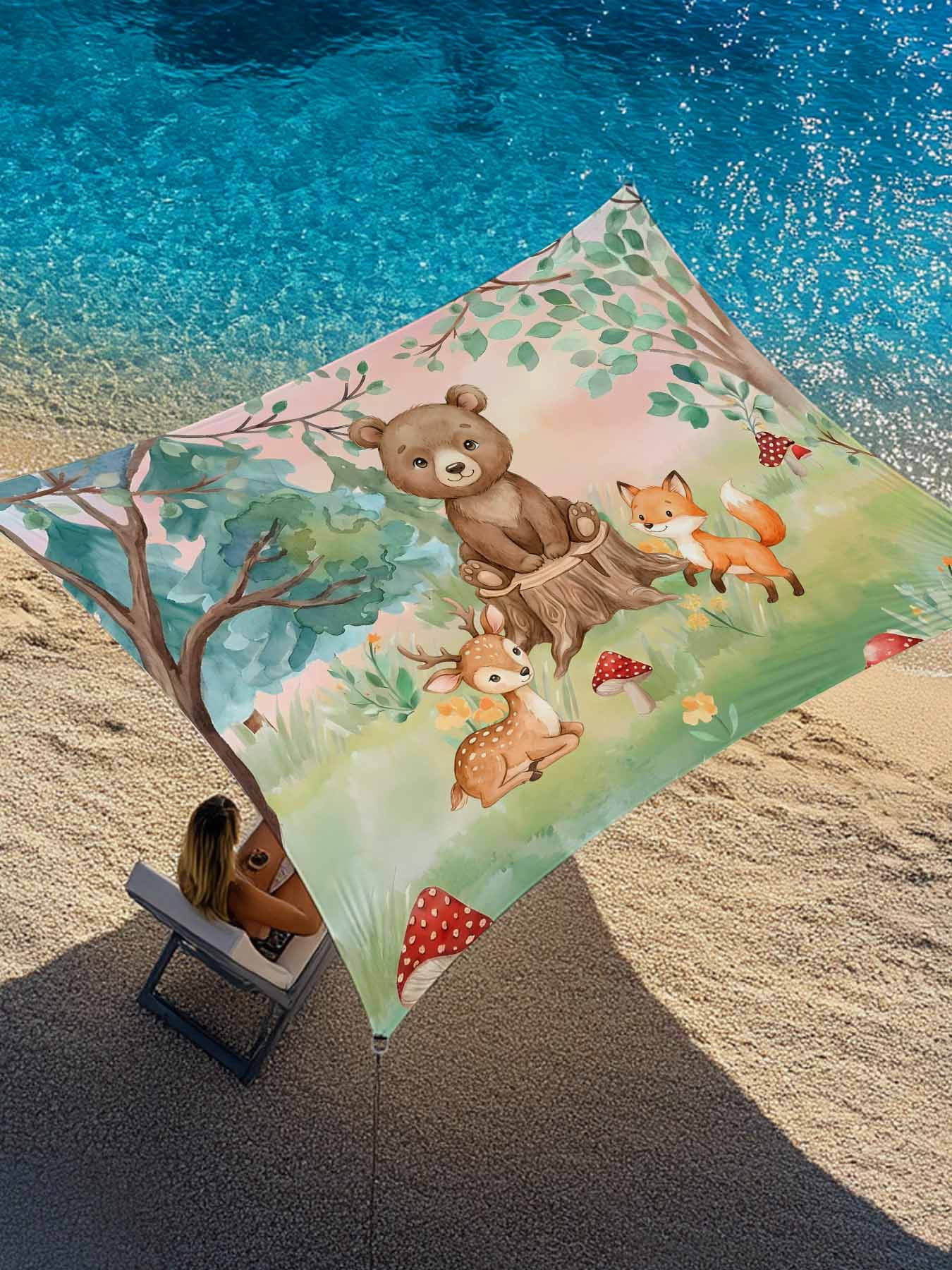 Cartoon Forest Animal Sun Shade Sail 8' x 10', Cute Bear Dear Funny Fox ...