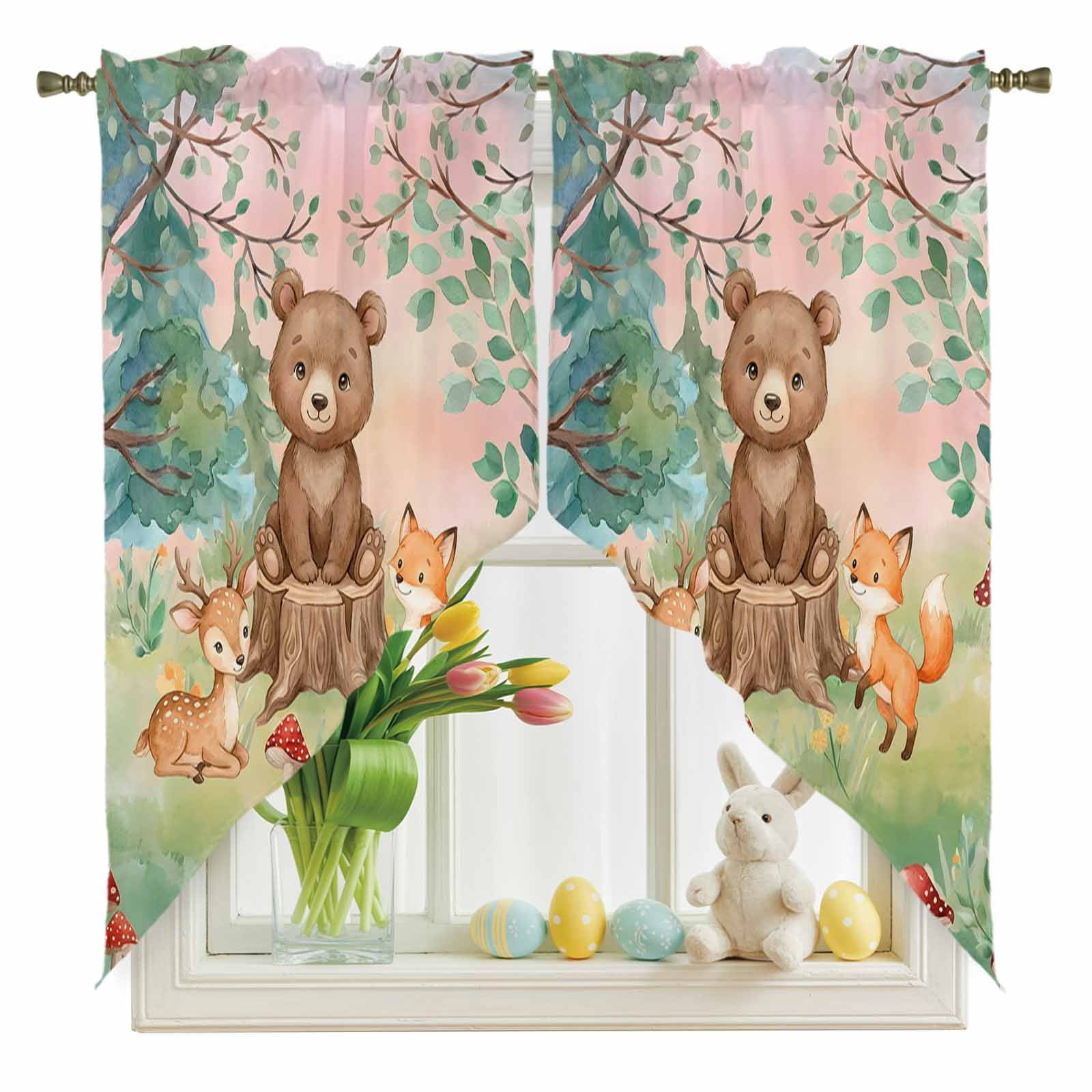 Cartoon Forest Animal Swag Kitchen Curtain Valances, Cute Bear Dear ...