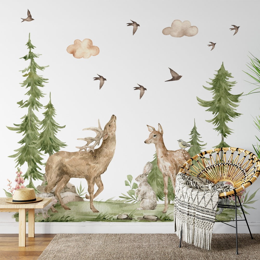 Cartoon Forest Animals Wall Stickers Bedroom Sofa Backdrop Decor ...