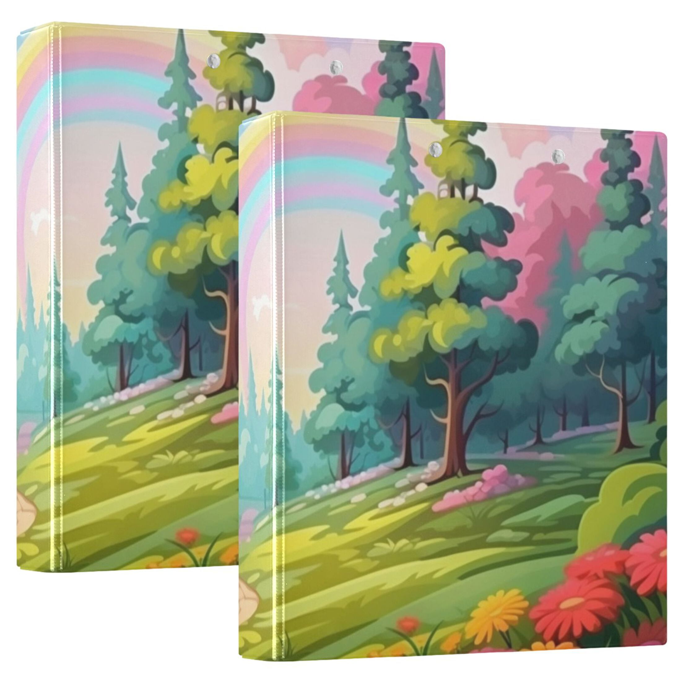 Cartoon Forest and Rainbow 3 Ring Hardcover Binders 1.5" Round Rings ...