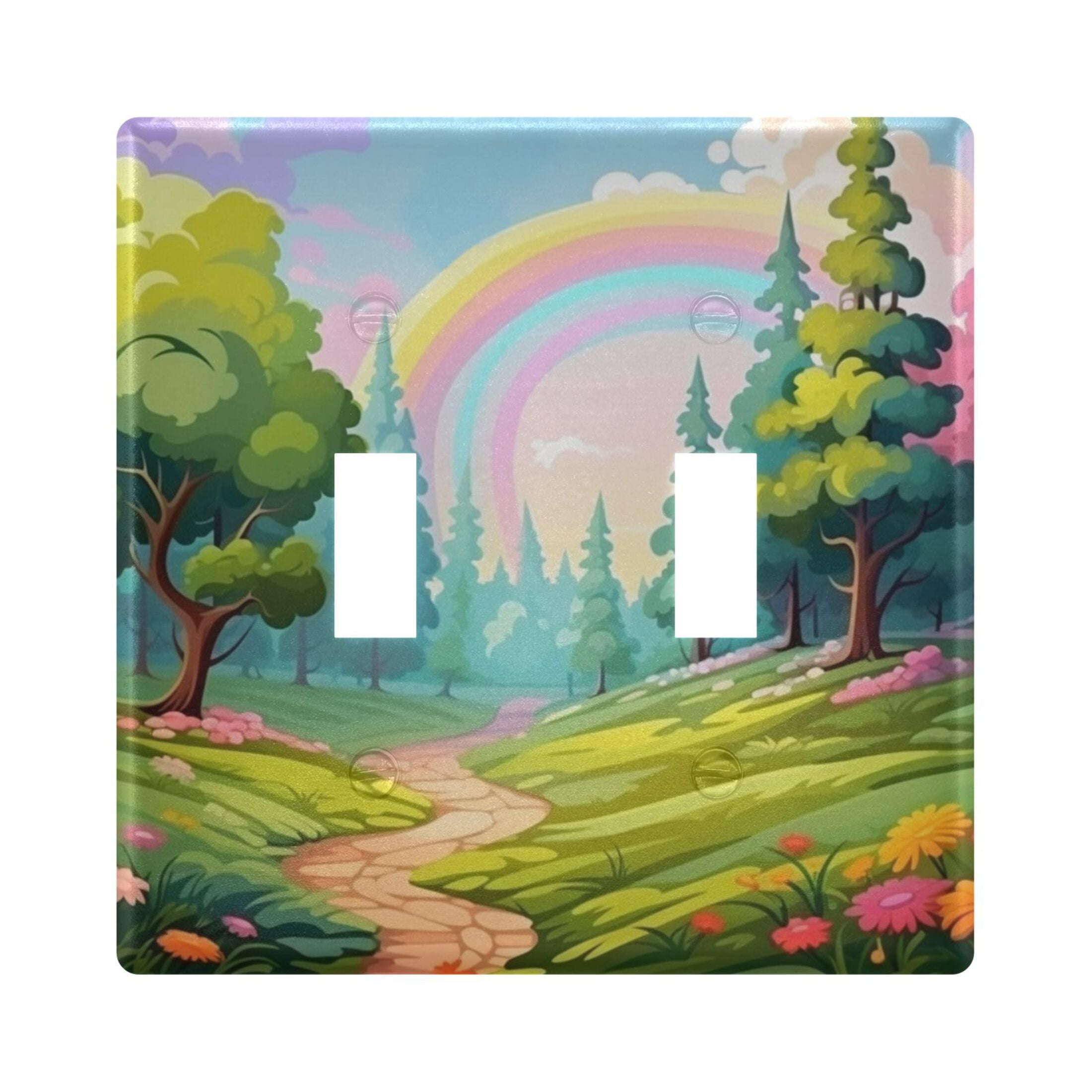 Cartoon Forest and Rainbow Light Switch Plate Covers 2 Gang Wall Plate ...