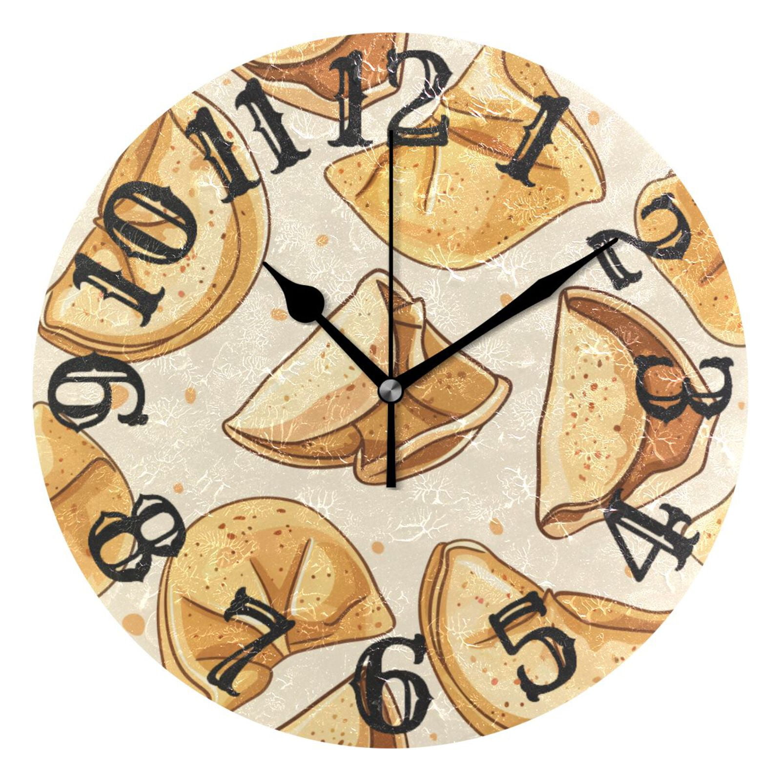 Cartoon Fortune Cookies Wall Clock 10 inch Non-Ticking Easy to Read Decorative Clocks for Home ...