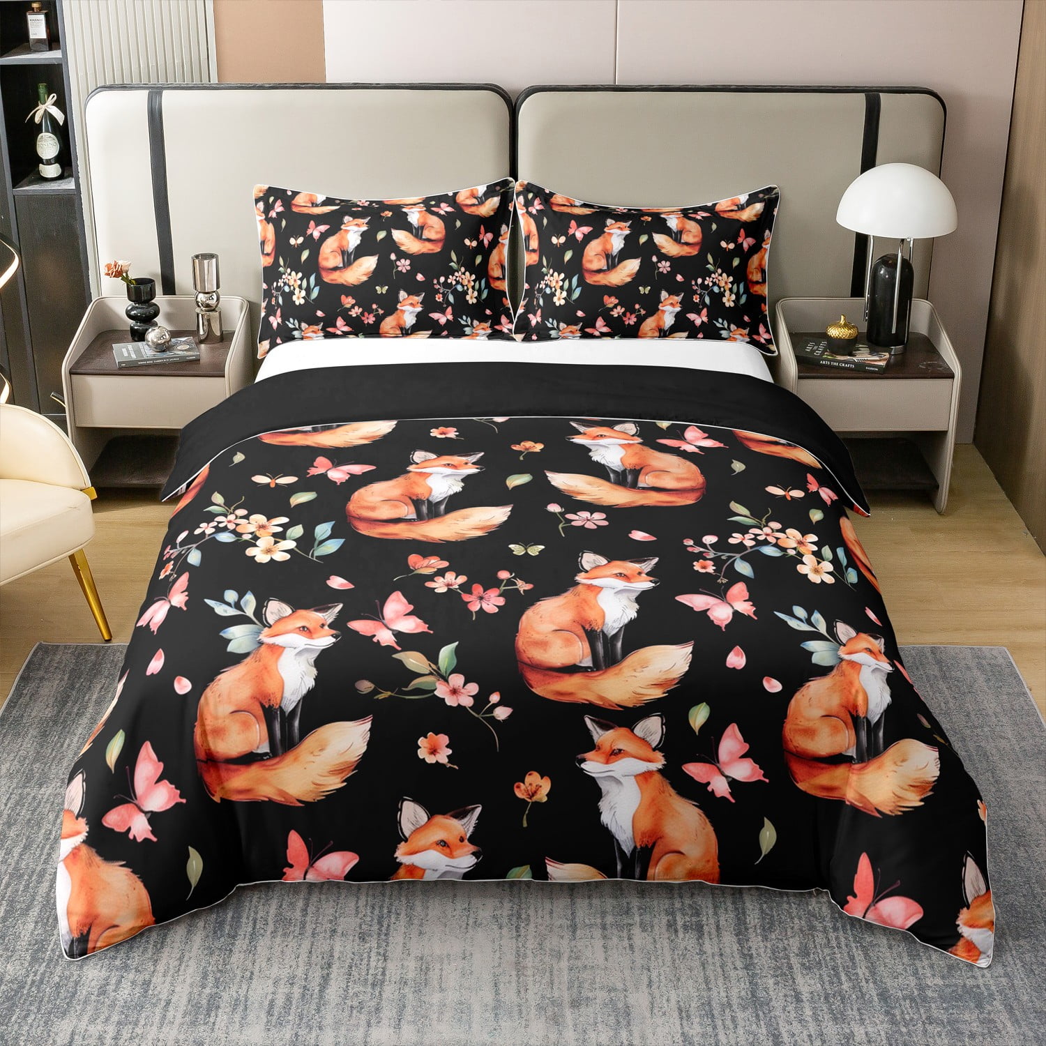 Cartoon Fox 100% Cotton Duvet Cover Twin,Farmhouse Flower Bedding Set ...