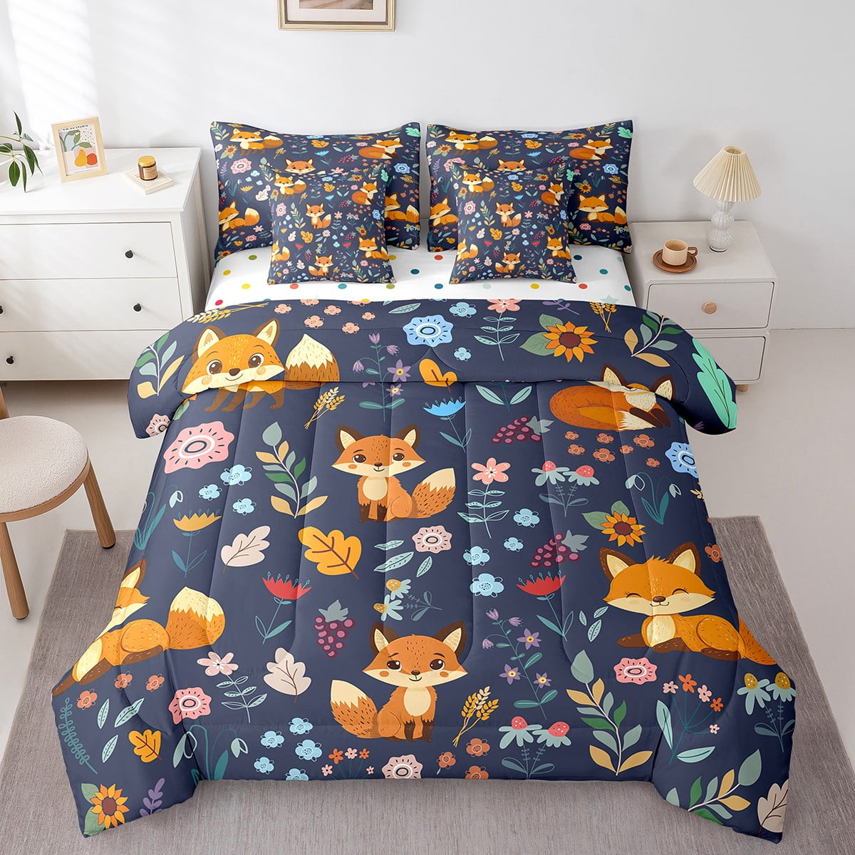 Cartoon Fox Bed in a Bag King Size Comforter Set 7 Pieces,Woodland ...