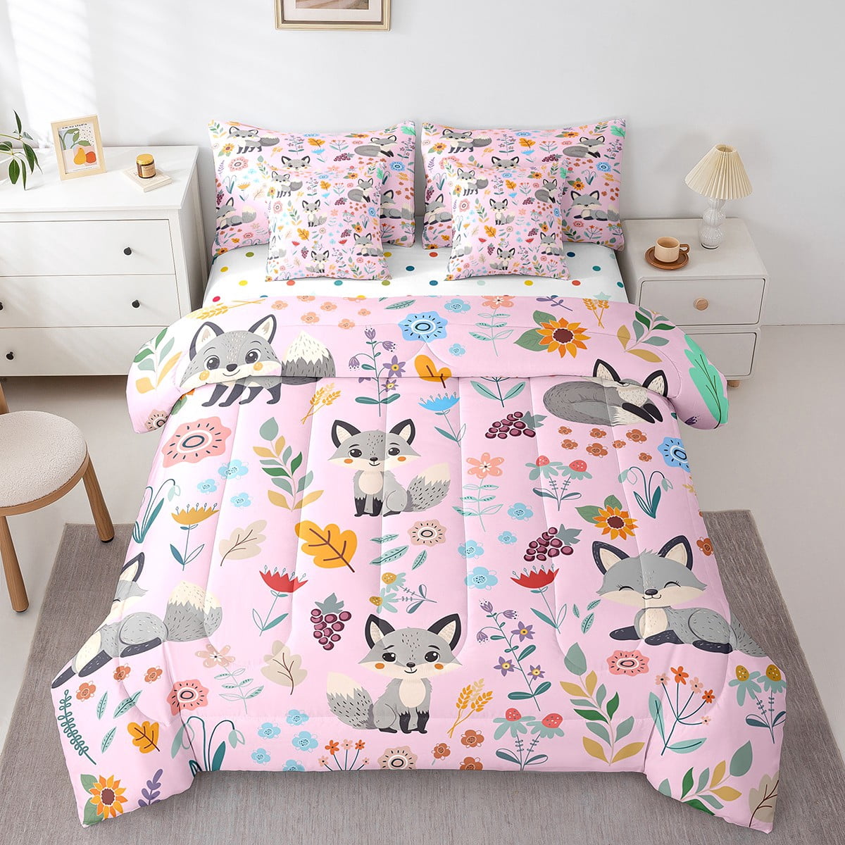 Cartoon Fox Bed in a Bag King Size Comforter Set 7 Pieces,Woodland ...