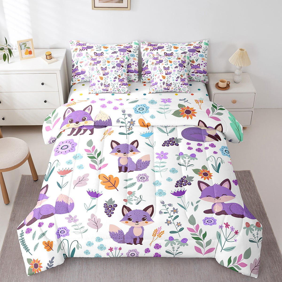 Cartoon Fox Bed in a Bag Queen Comforter Set 7 Piece,Woodland Animals ...