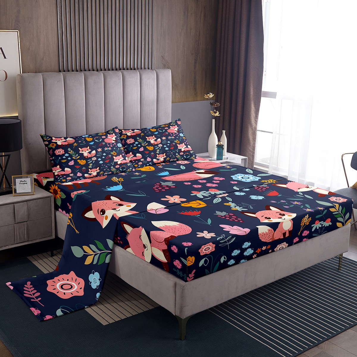 Cartoon Fox Bed Sheets Set Woodland Animals Sheets,Boho Floral Sheet ...