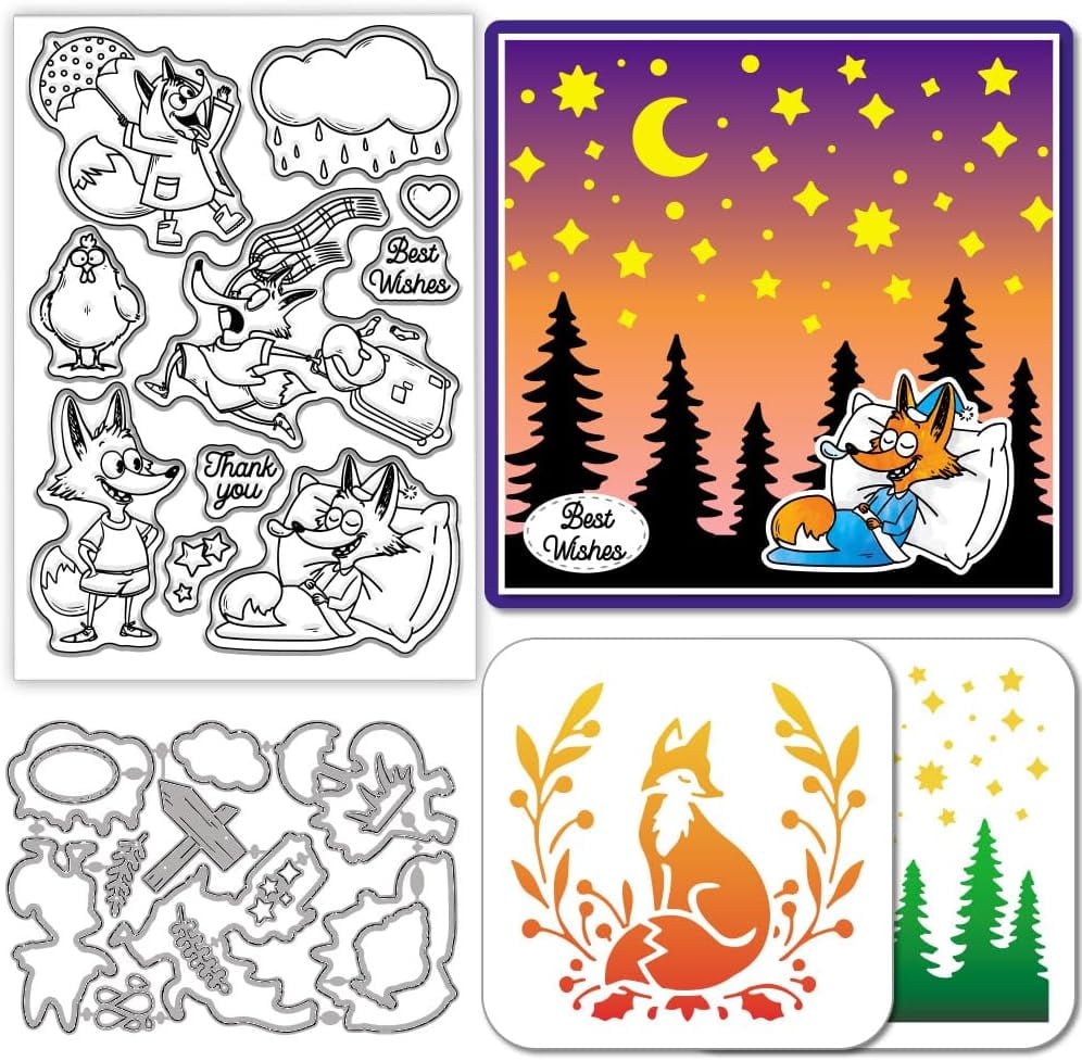 Cartoon Fox Chicken Clear Silicone Stamp Metal Cute Autumn Animal Frame ...