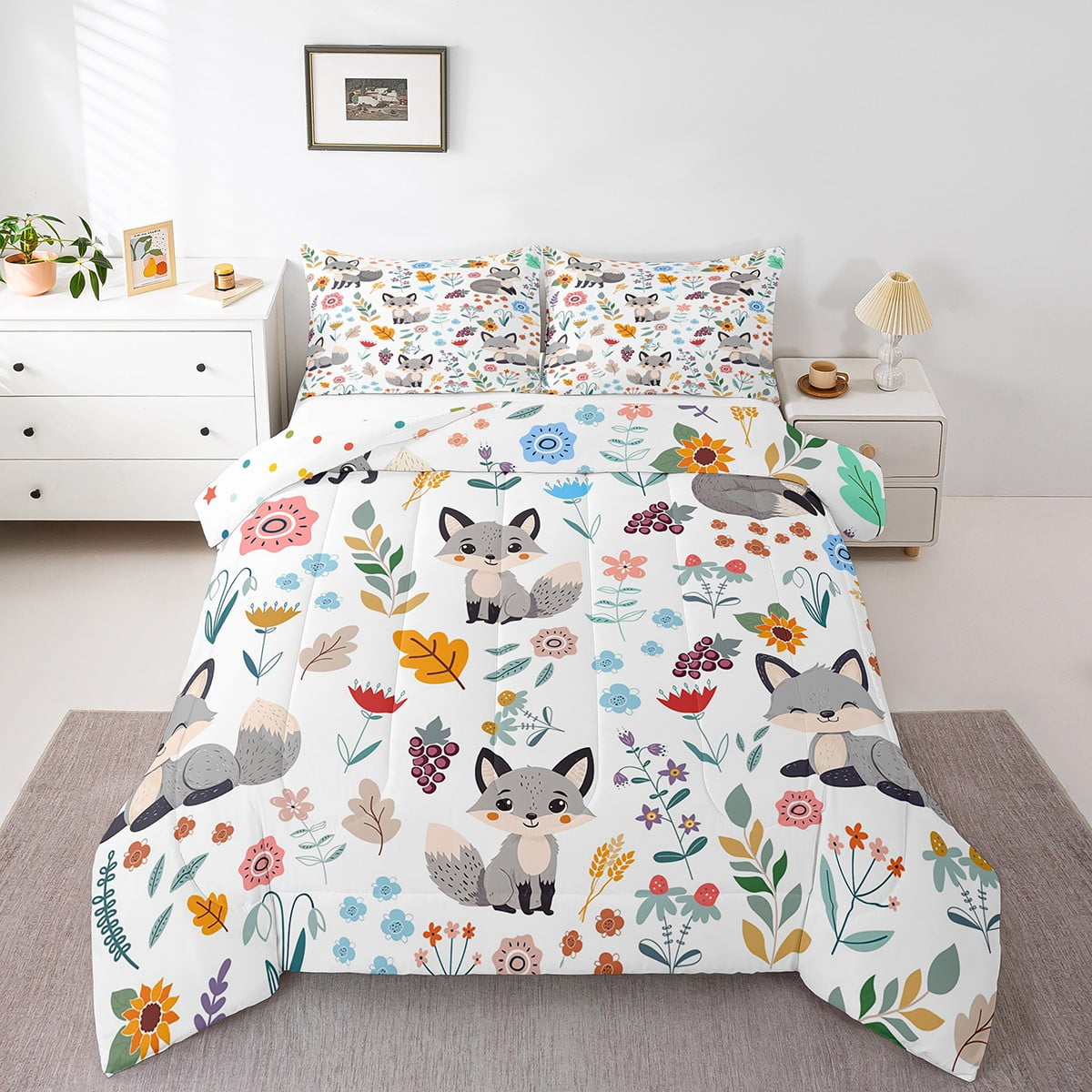 Cartoon Fox Comforter Set Woodland Animals Quilt Bed Set,Bohemian ...