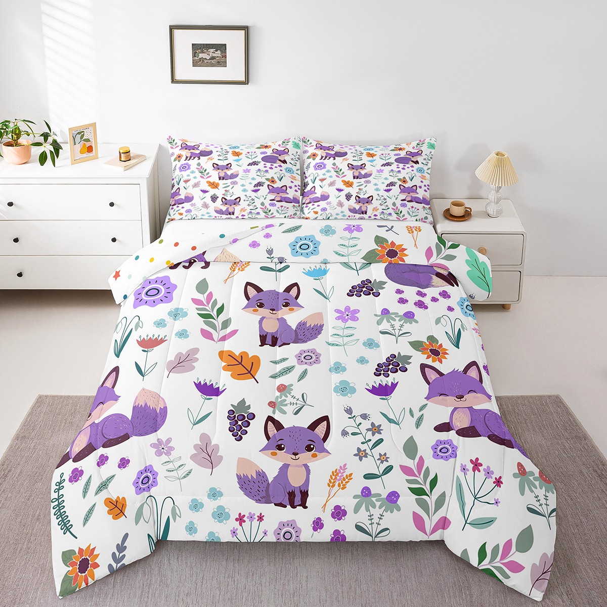 Cartoon Fox Comforter Set Woodland Animals Twin Bedding Sets,Bohemian ...
