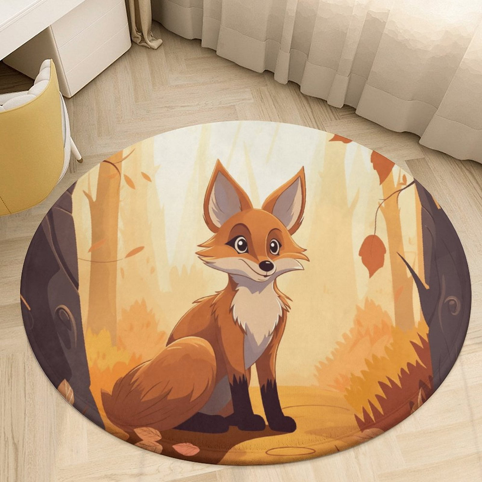 Cartoon Fox Dreamy Round Area Rugs for Bedroom Living Room, 3FT Soft ...