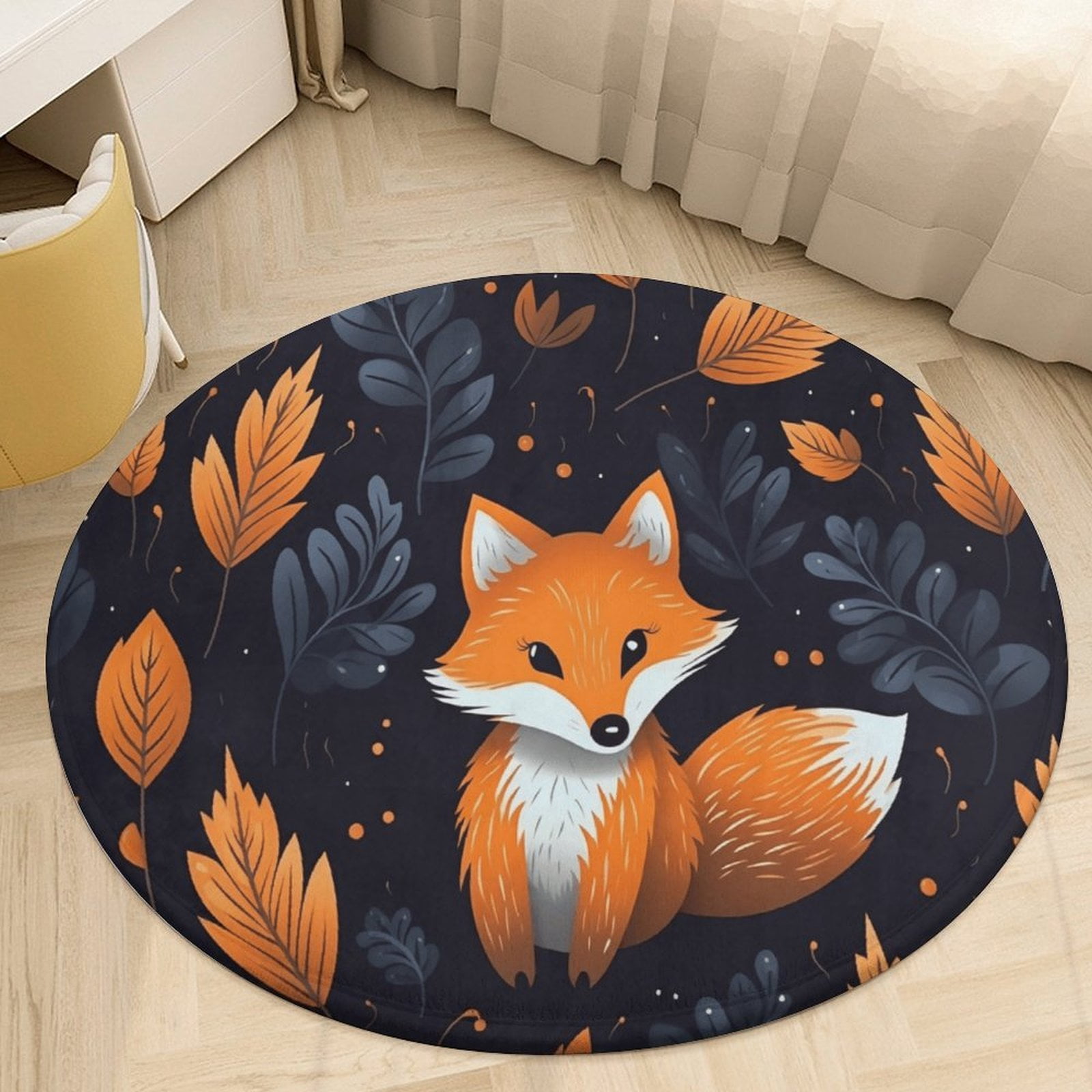 Cartoon Fox Dreamy Round Area Rugs for Bedroom Living Room, 4FT Soft ...