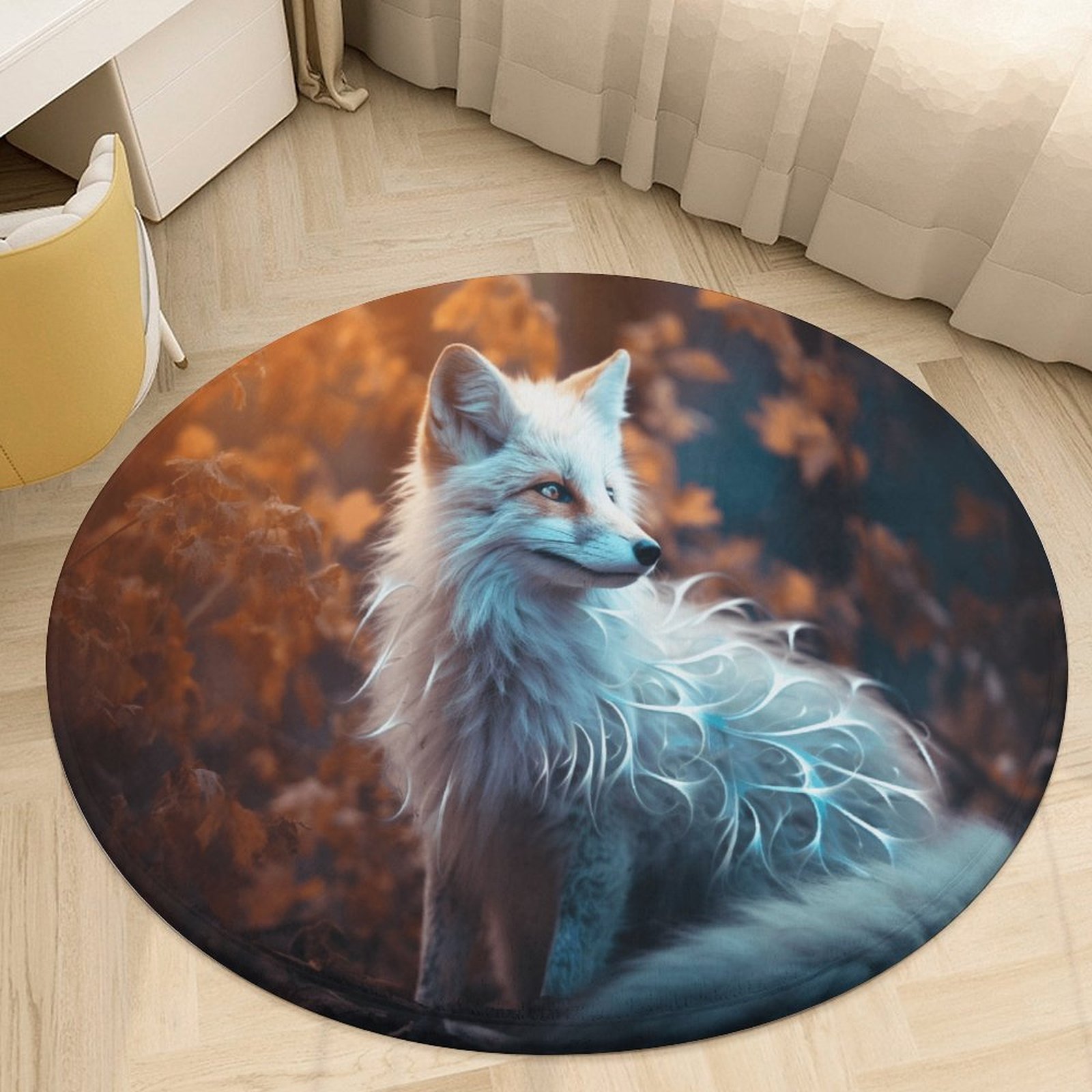 Cartoon Fox Dreamy Round Area Rugs for Bedroom Living Room, 4FT Soft ...