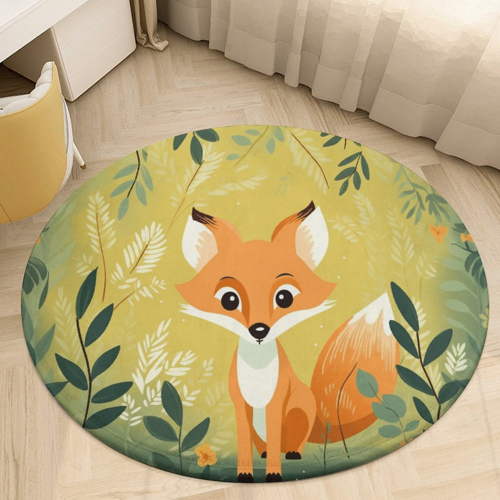 Cartoon Fox Dreamy Round Area Rugs for Bedroom Living Room, 4FT Soft ...