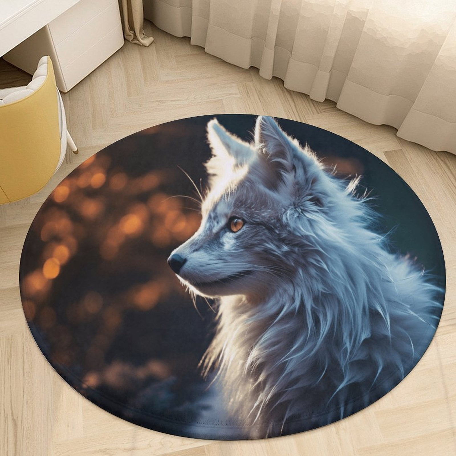 Cartoon Fox Dreamy Round Area Rugs for Bedroom Living Room, 4FT Soft ...
