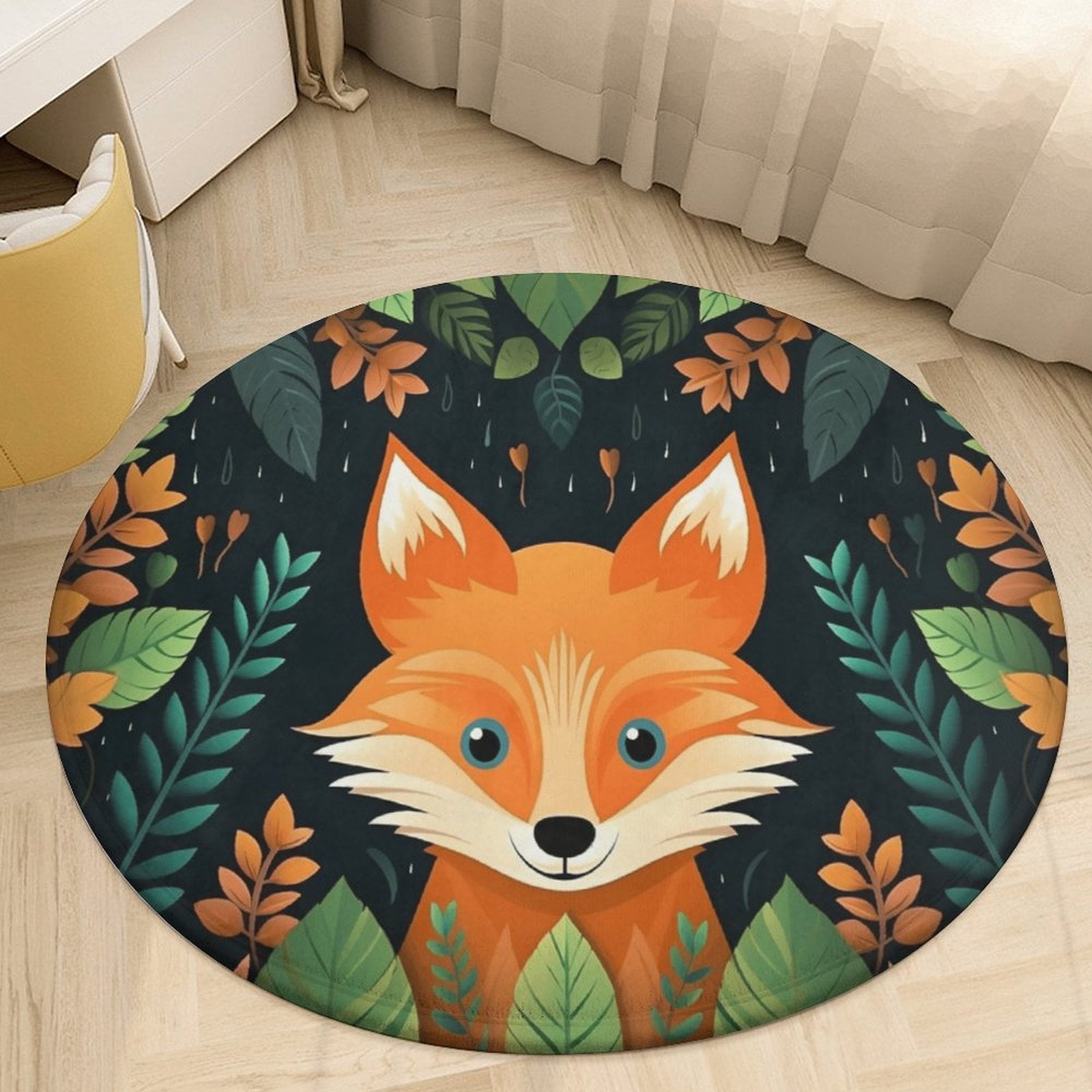 Cartoon Fox Dreamy Round Area Rugs for Bedroom Living Room, 5FT Soft ...