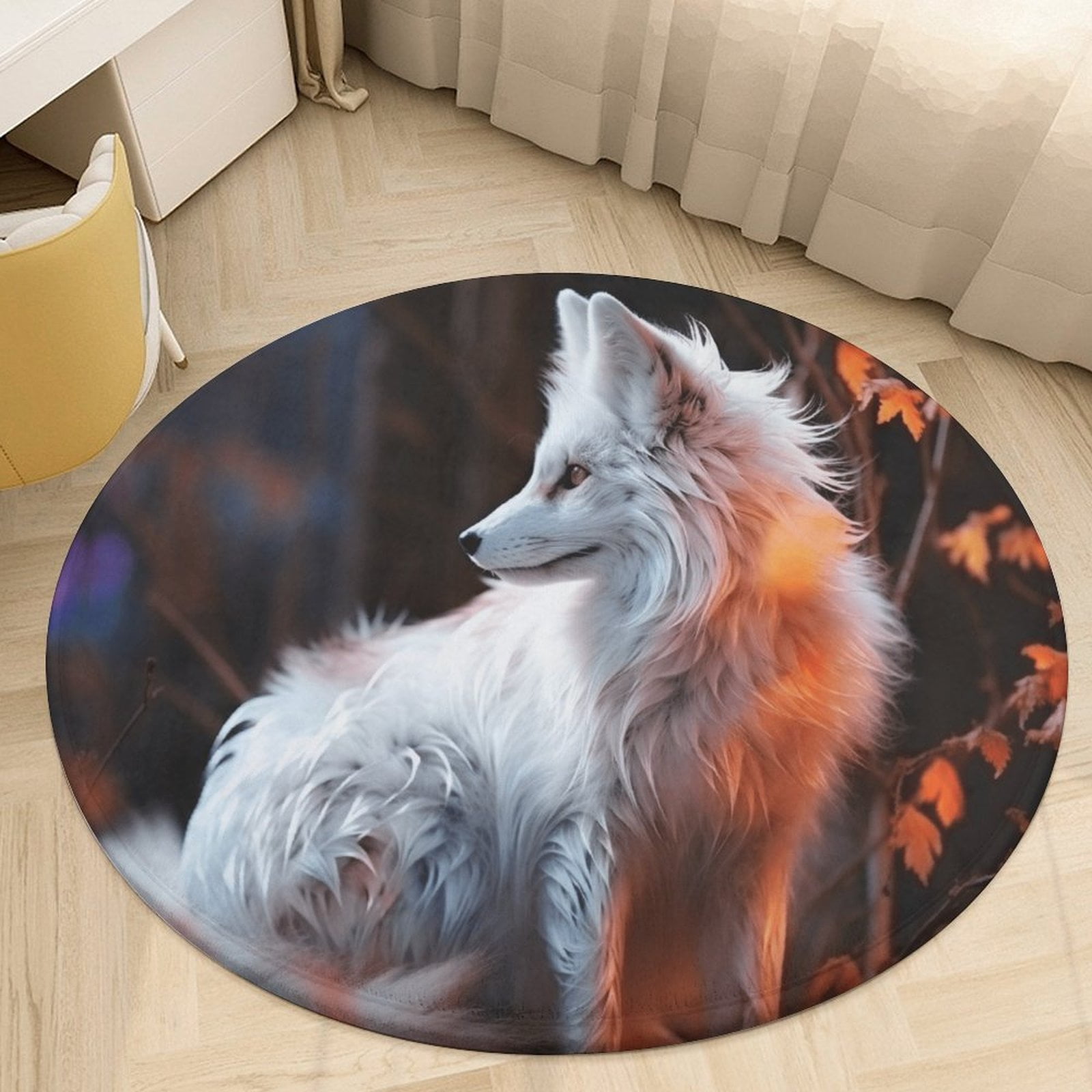 Cartoon Fox Dreamy Round Area Rugs for Bedroom Living Room, 5FT Soft ...