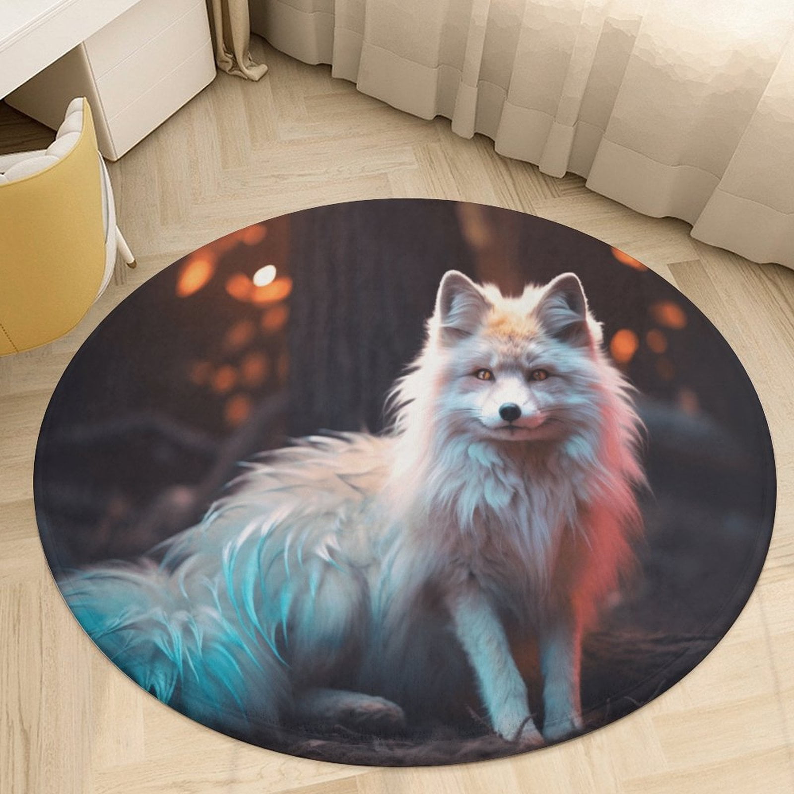 Cartoon Fox Dreamy Round Area Rugs for Bedroom Living Room, 5FT Soft ...
