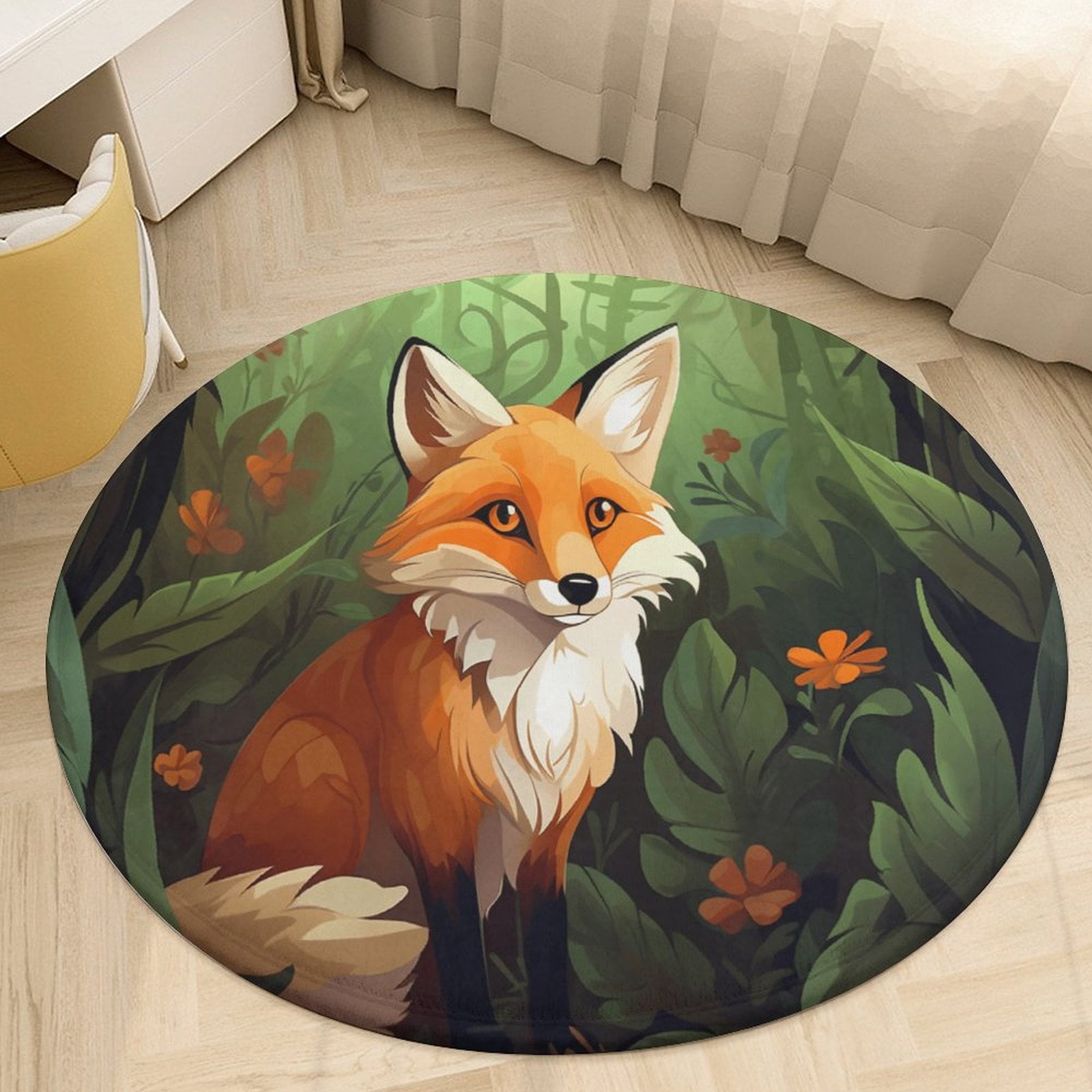 Cartoon Fox Dreamy Round Area Rugs for Bedroom Living Room, 6FT Soft ...